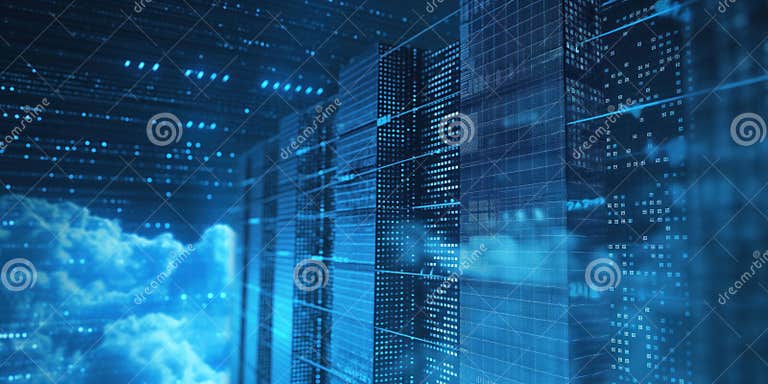 Blue Digital Matrix Image Against Tranquil Dramatic Backdrop of ...