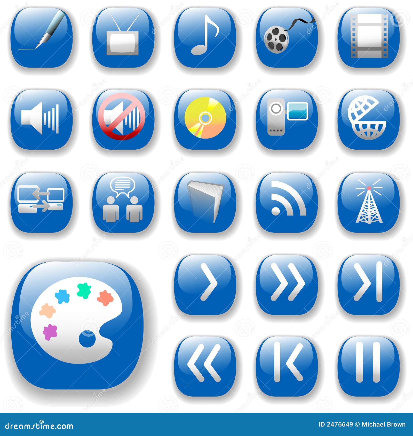 Blue Digital Media Art Icons Stock Vector - Illustration of broadcast ...