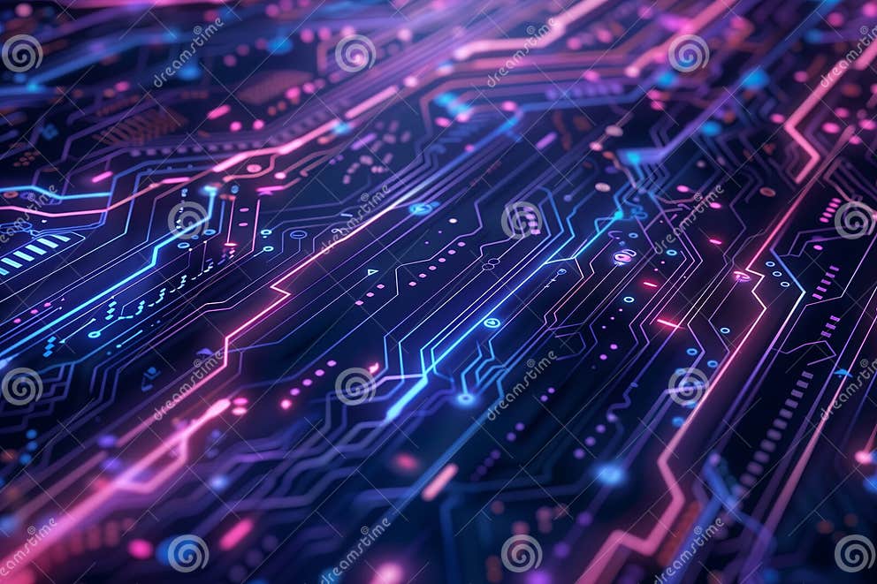 Blue Digital Motherboard in Abstract Cyberspace. Hardware Technology ...