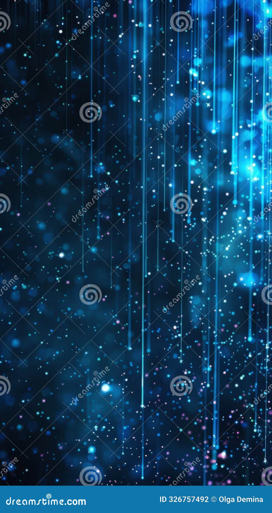 Blue Digital Rain with Particles and Bokeh Lights in a Vertical Flow ...