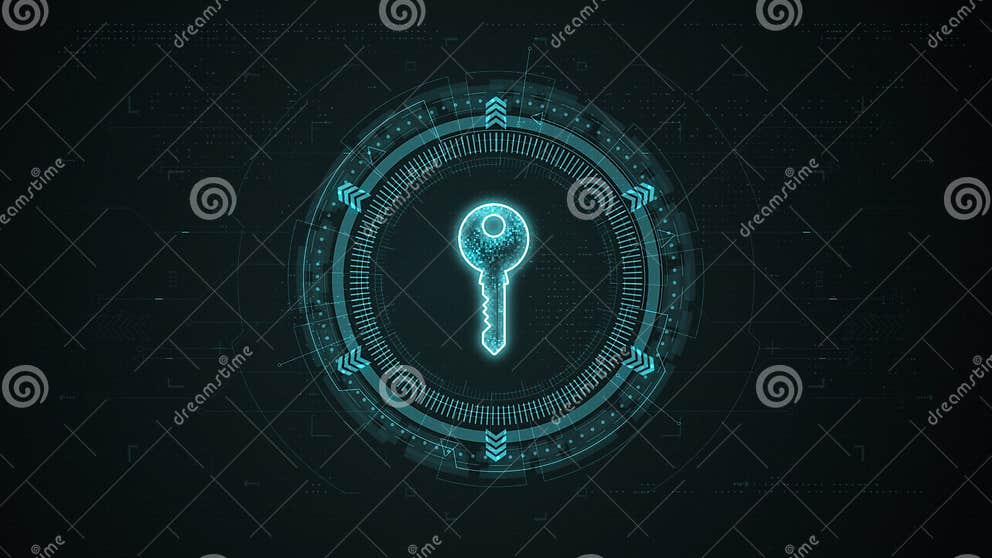 Blue Digital Security Key Logo with Rotation HUD UI Circle Technology ...