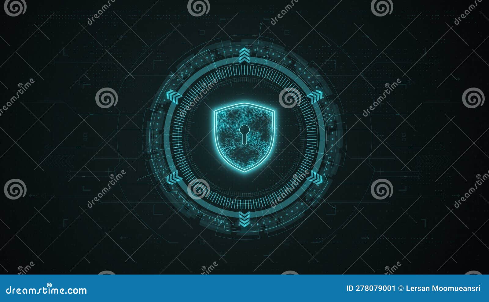 Blue Digital Security Shield Logo with Rotation HUD UI Circle ...