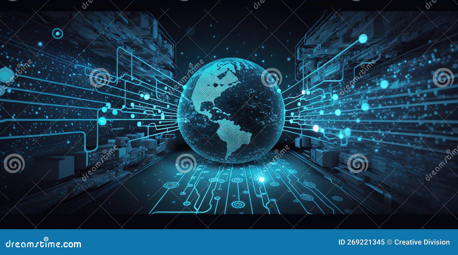 Blue Digital Technology Network Connecting the World Background ...