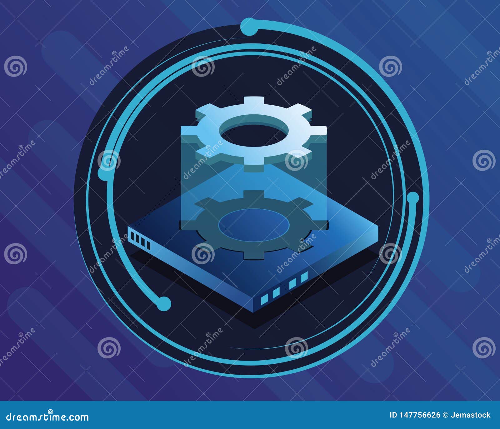 Blue Digital Technology Round Icon Stock Vector - Illustration of gears ...