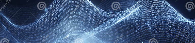 Blue Digital Wave Banner with Binary Code Matrix Design Stock ...
