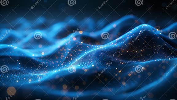 Blue Digital Waveform with Particles Emitting Glow in Dynamic Motion ...