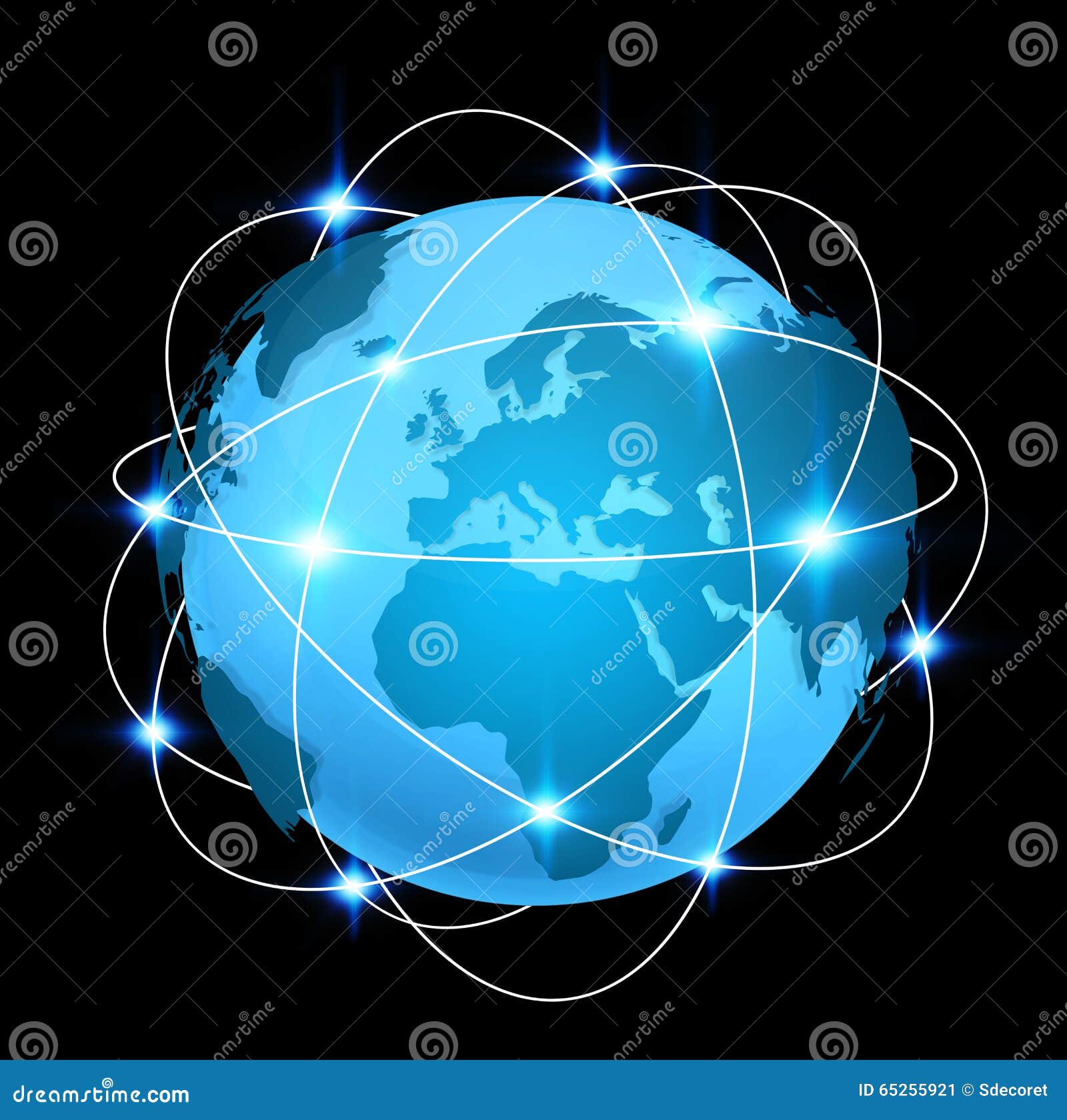 Blue Digital World Map with Connection Stock Illustration ...