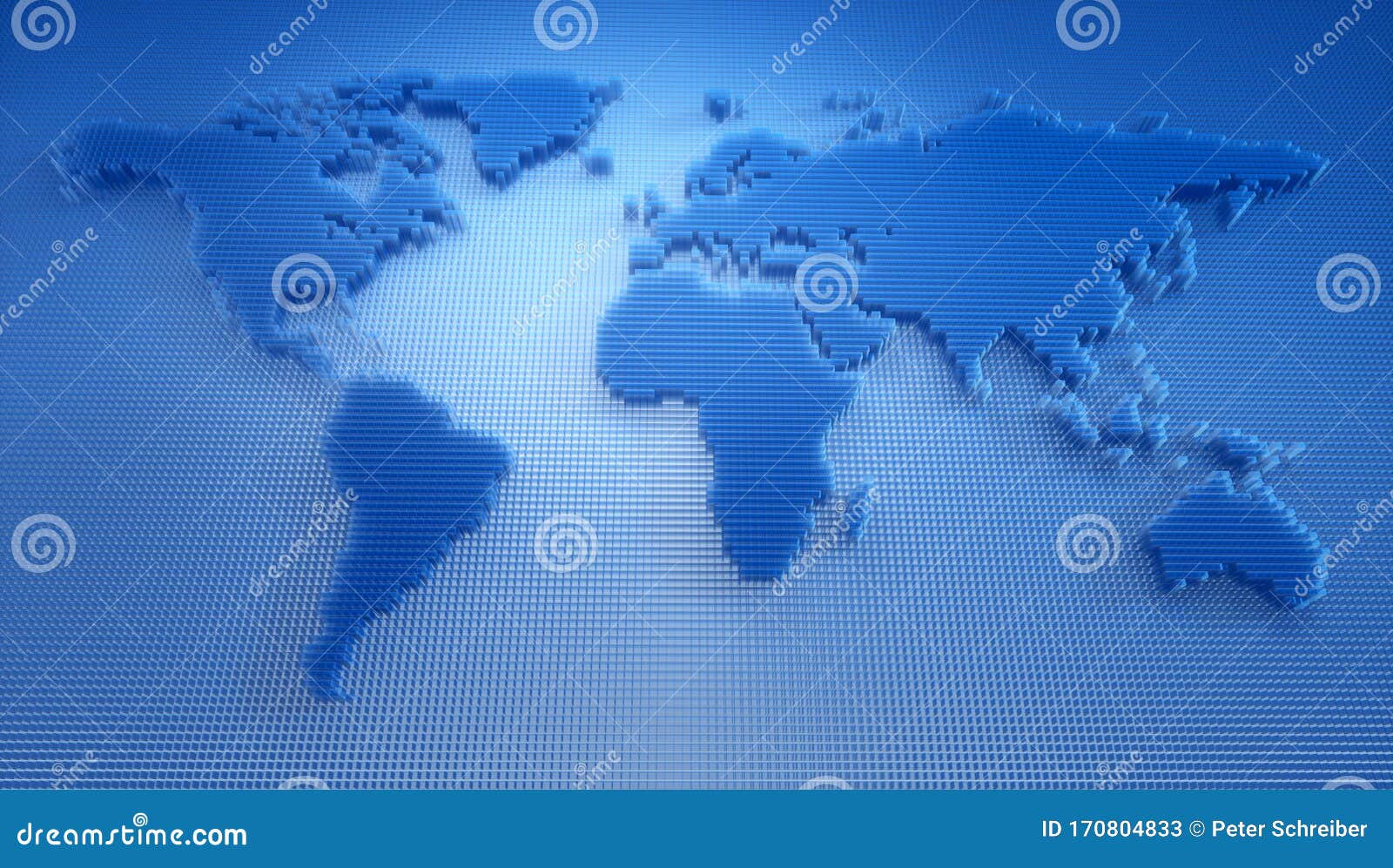 Blue Digital World Map - 3D Illustration Stock Illustration ...