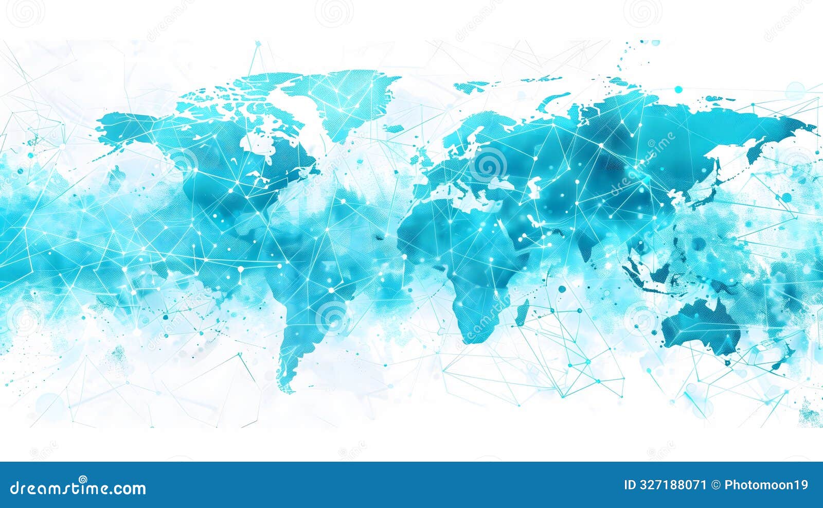 Blue Digital World Map with Global Network Connections and ...