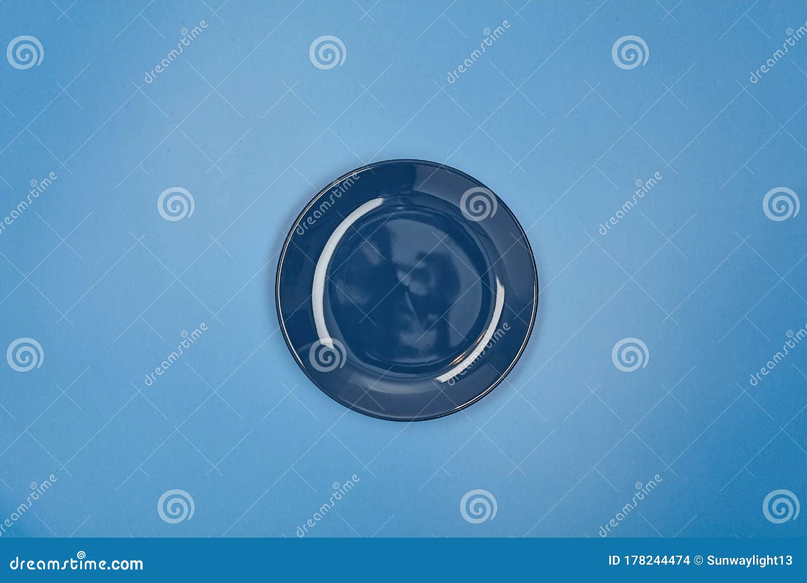 Blue Dinner Plate on Color Background. Close Up. Stock Photo - Image of ...