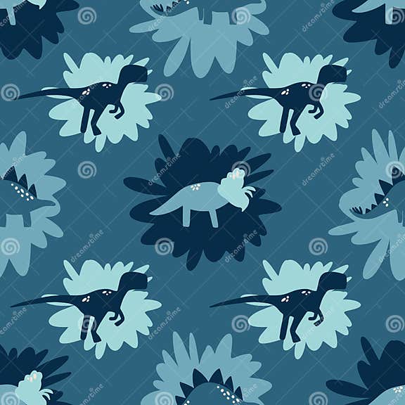 Blue Dinosaur Dots Seamless Pattern Background Stock Vector ...