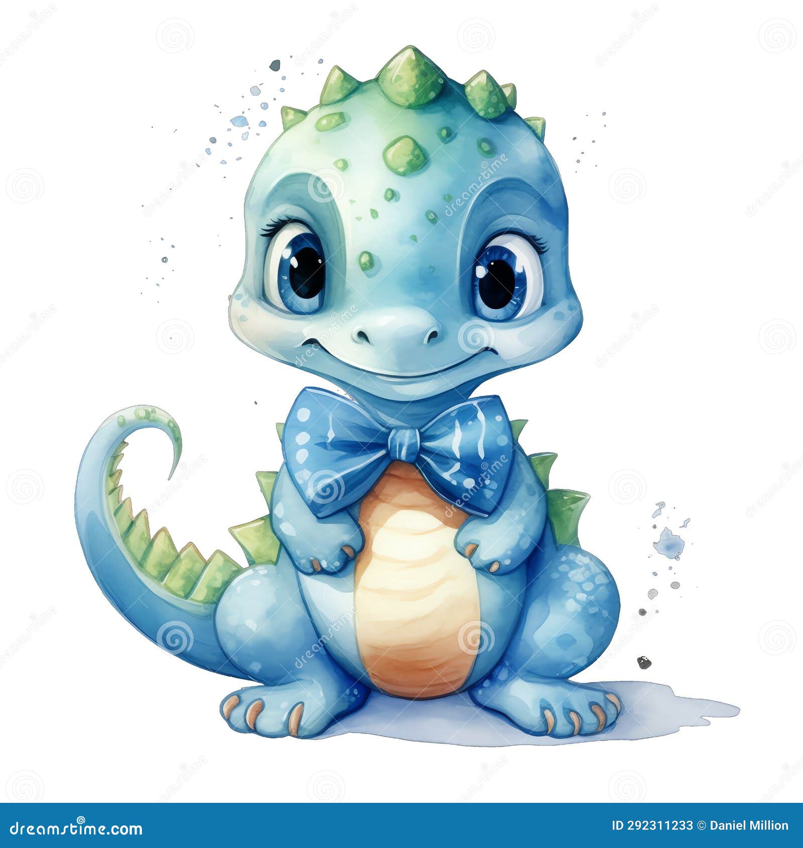 Blue Dinosaur Watercolor Illustration Stock Illustration - Illustration ...