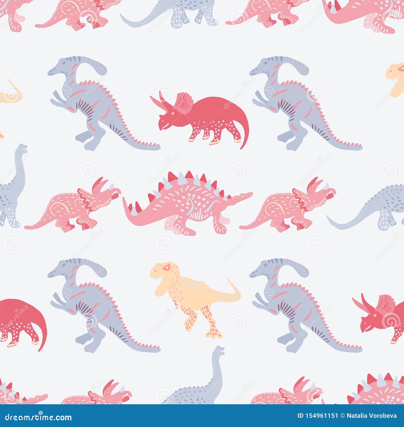 Blue Dinosaurs Seamless Pattern on Light Blue Background Stock ...