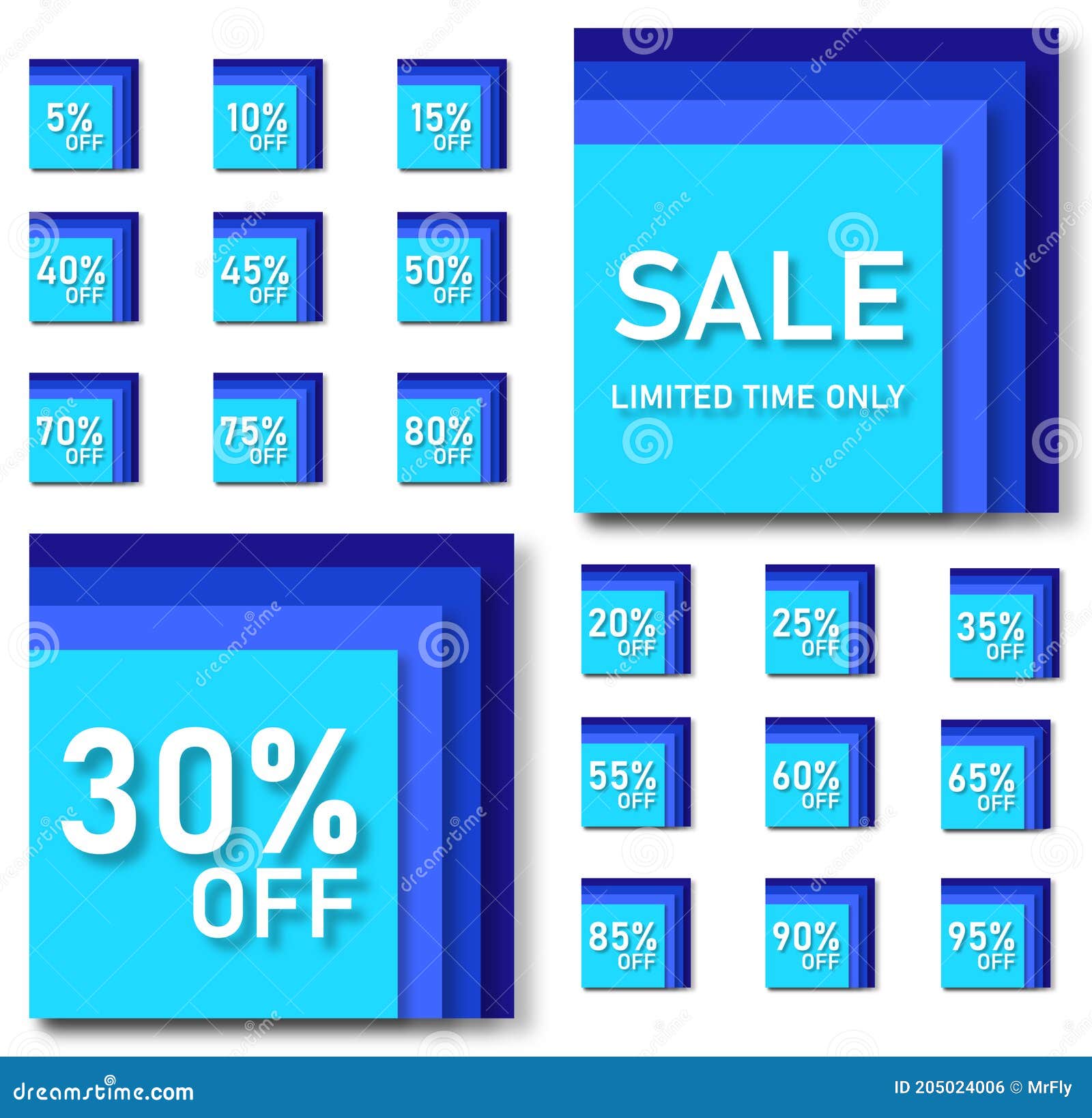 Blue Discount Stickers Isolated on White, Vector Illustration Stock ...