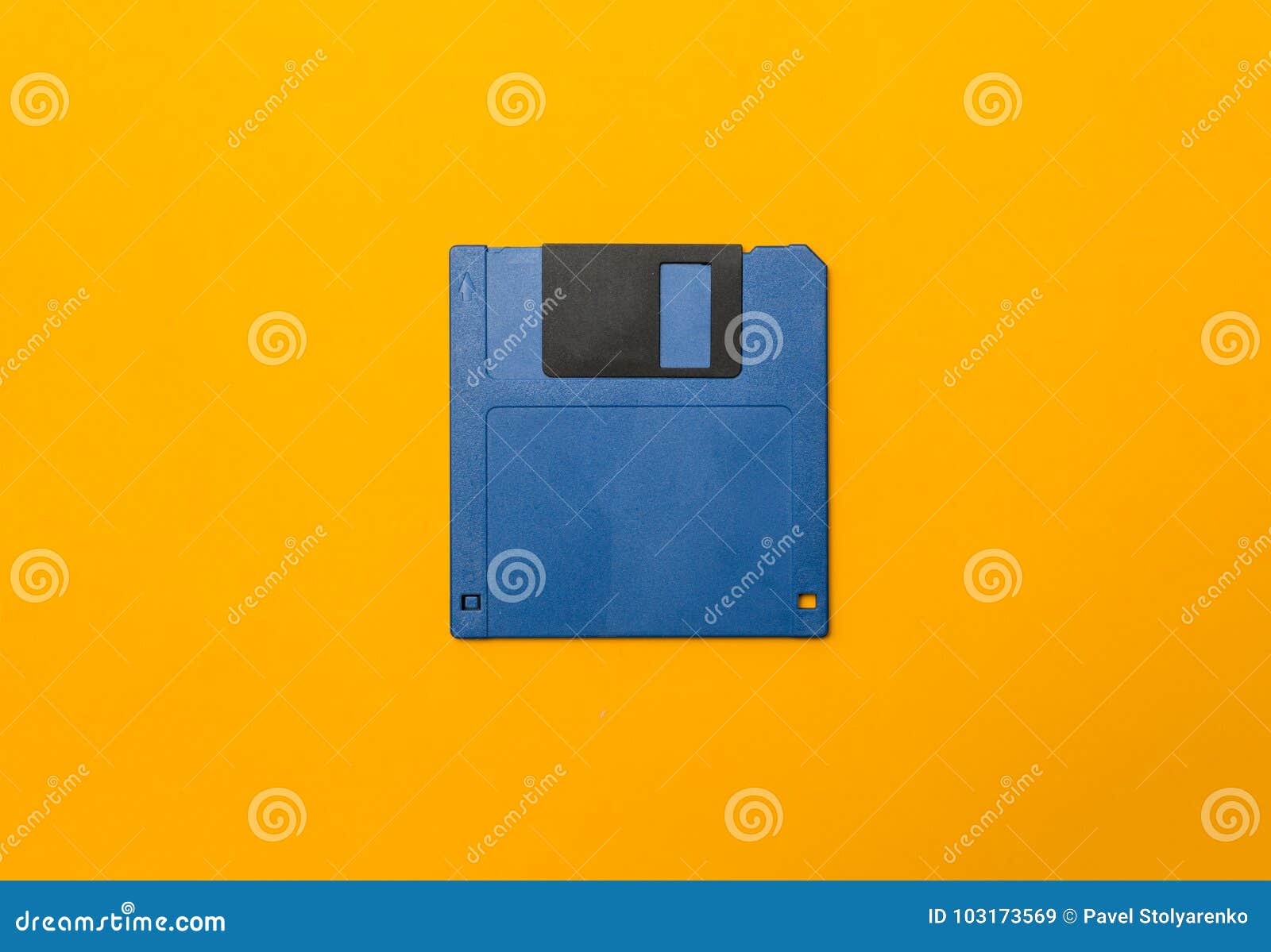 Blue diskette on yellow stock image. Image of abstract - 103173569