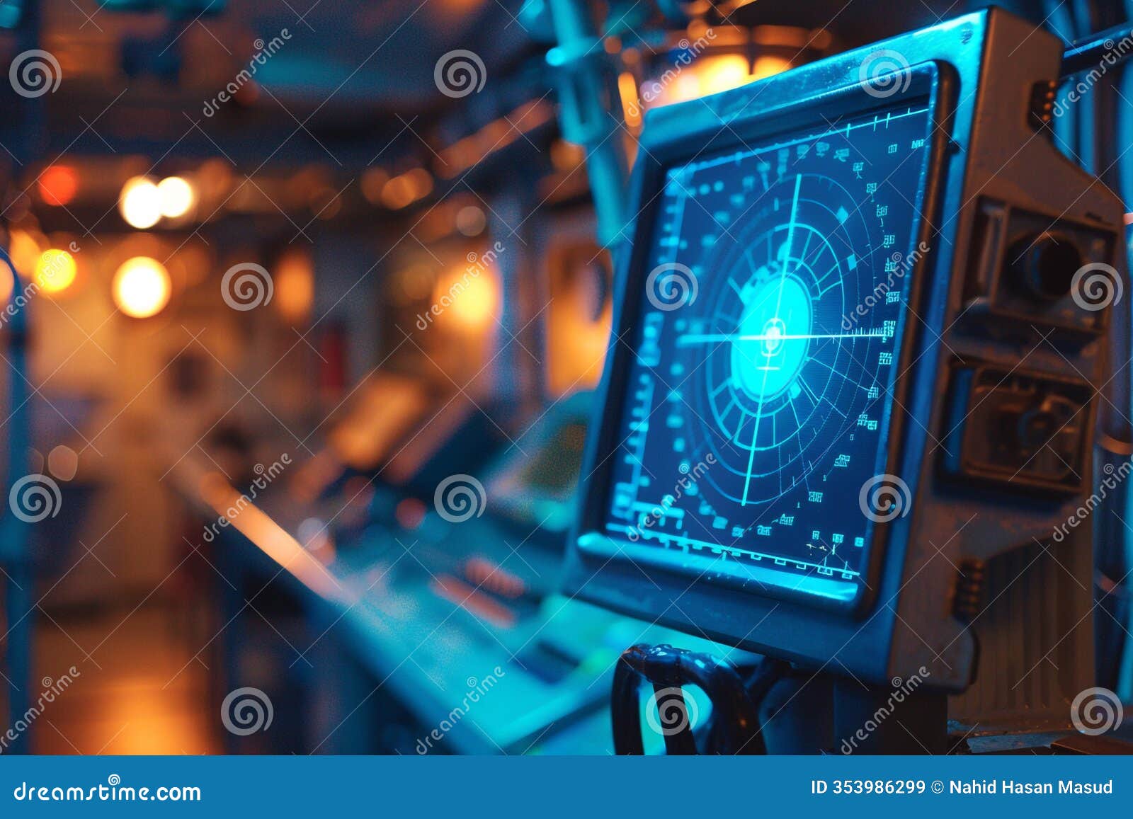 Blue Display on the Captains Bridge of a Ships Radar Stock Illustration ...