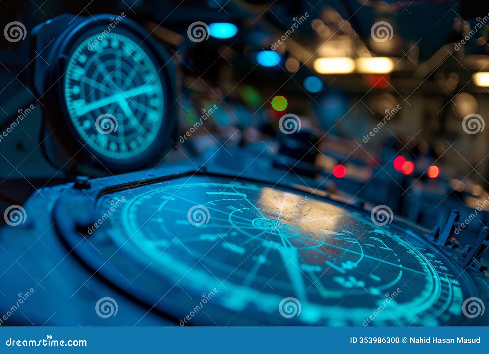 Blue Display on the Captains Bridge of a Ships Radar Stock Illustration ...