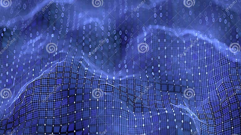 Blue Distorted Surface with Hard Lines 3D Rendering Illustration Stock ...