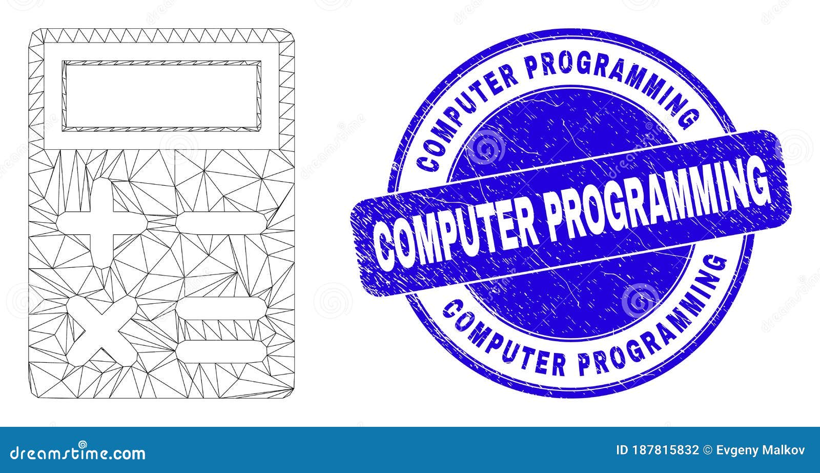 Blue Distress Computer Programming Seal and Web Mesh Calculator Stock ...