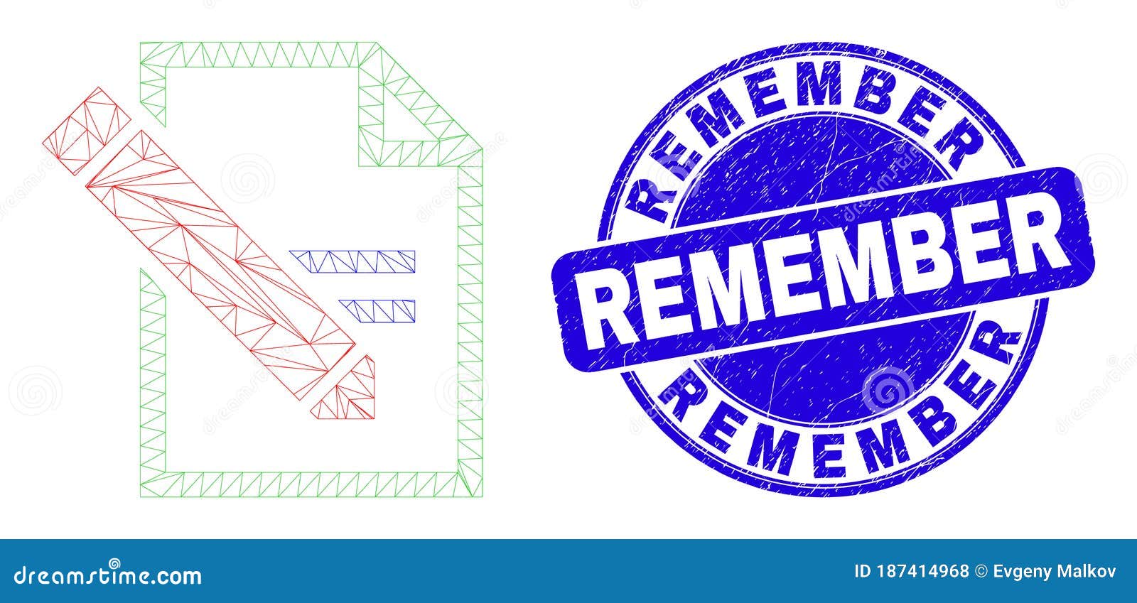 Blue Distress Remember Seal and Web Carcass Edit Text Page Stock ...