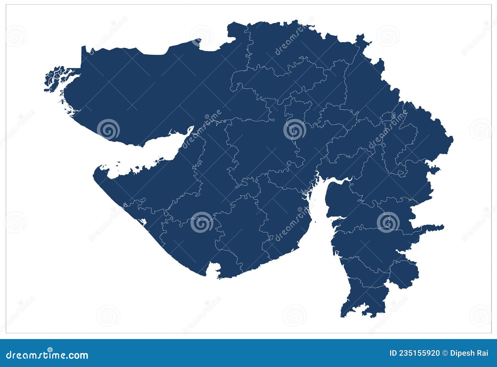 Gujarat District Map With Capital Gandhinagar, State Of India Royalty ...