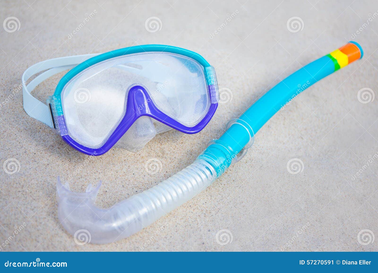 Blue Diving Mask and Snorkel on Sandy Beach Stock Image - Image of ...