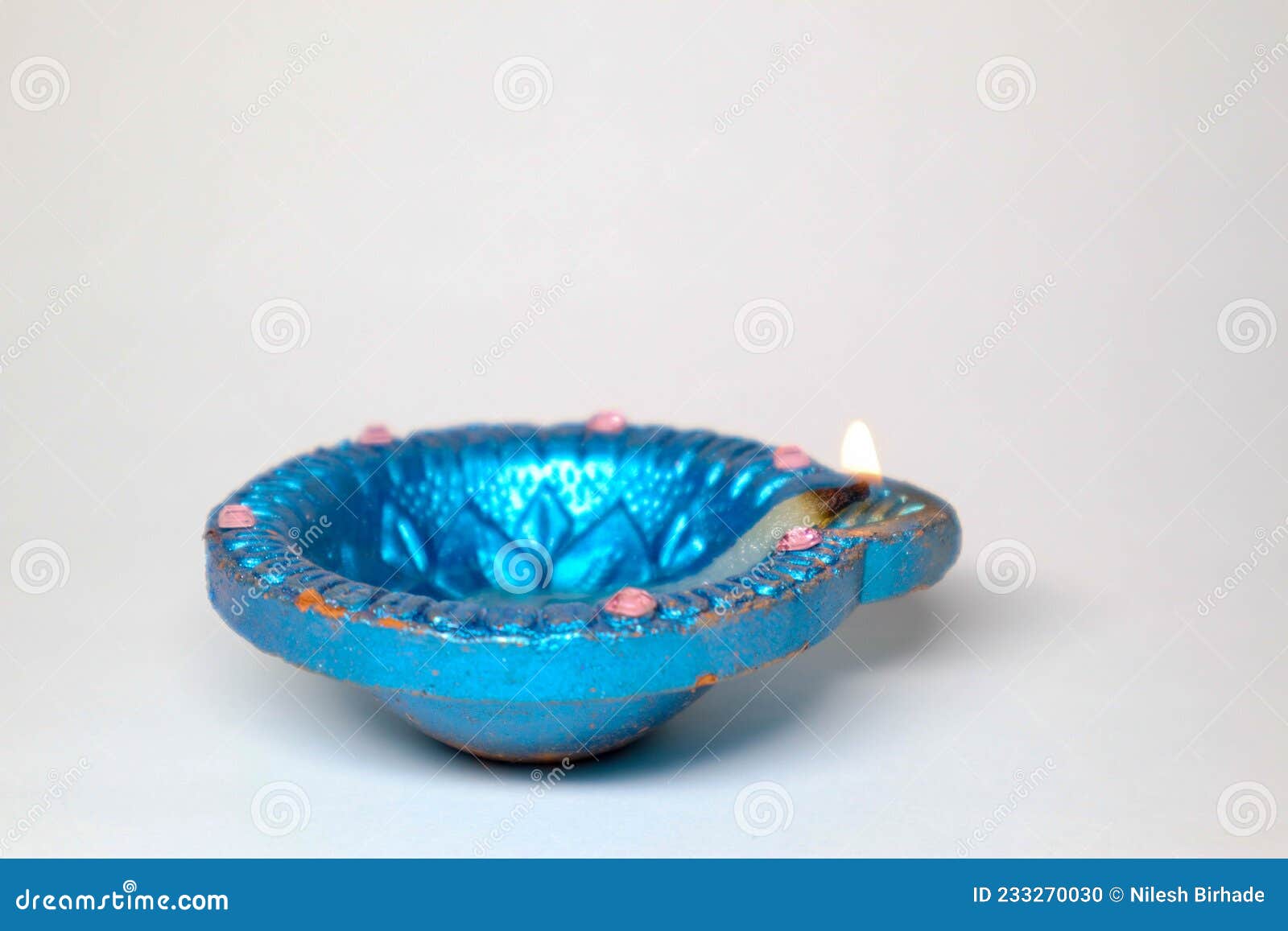 Blue Diya on White Background Stock Photo - Image of festival, holiday ...