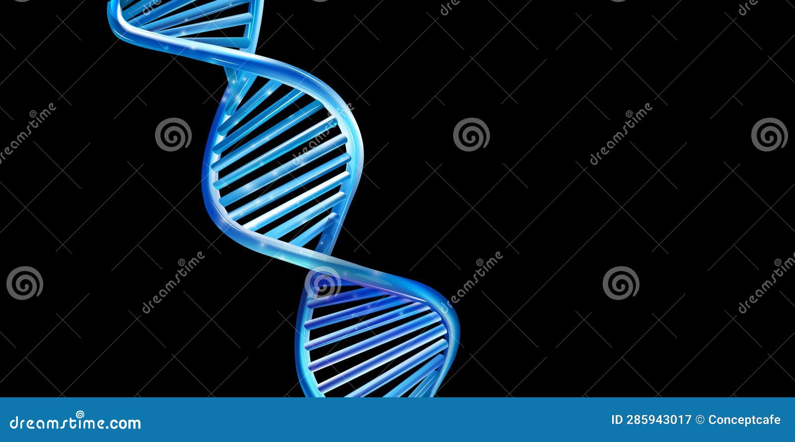 Blue Glowing DNA Model on a Black Background. Stock Illustration ...