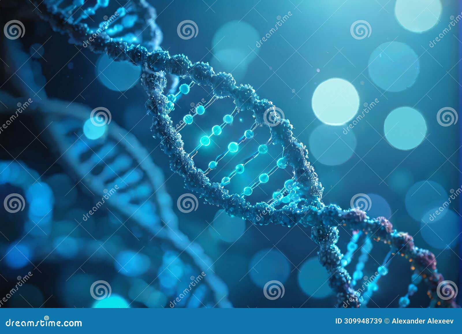 Blue Dna Gene Molecule Structure Closeup on Bokeh Background Stock ...