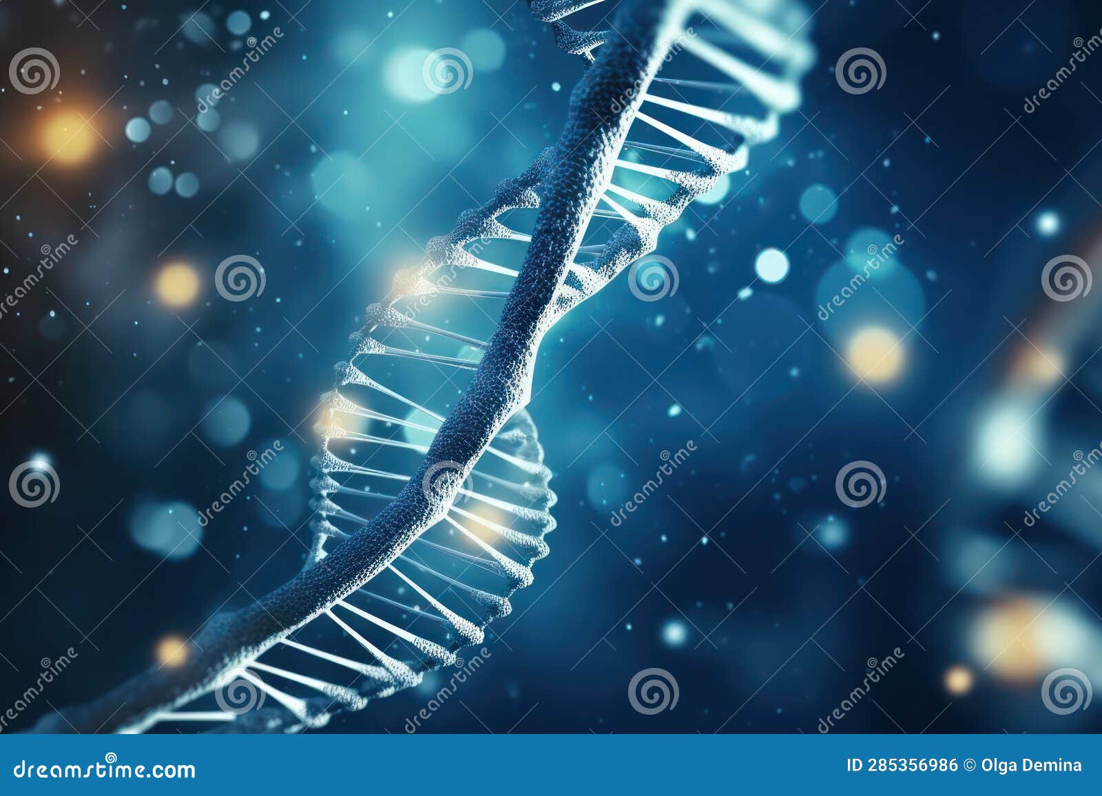 DNA Helix Realistic Model On Dark Background With Orange Lights Genome ...