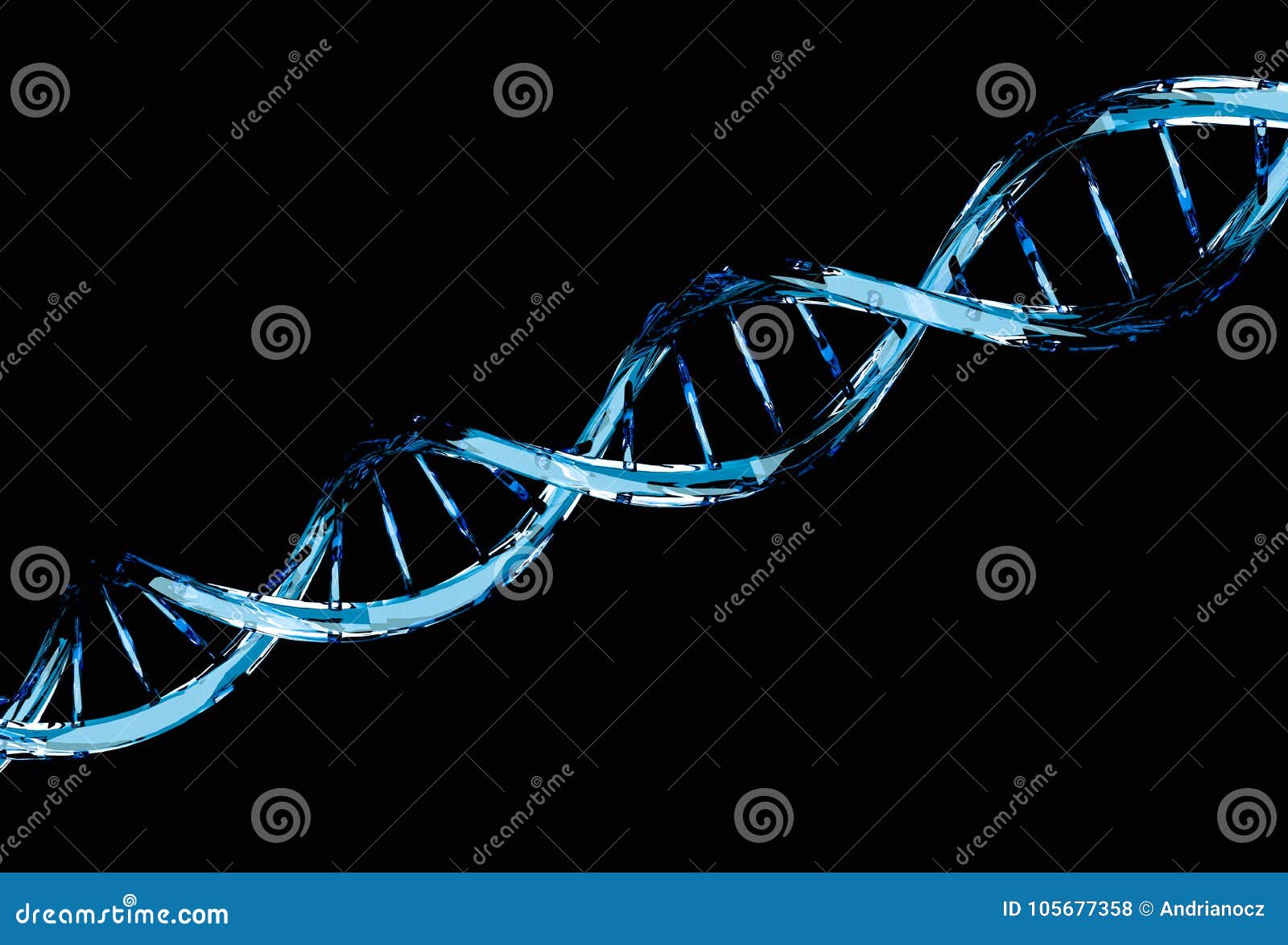 Blue DNA Molecule Structure Isolated on Black Stock Illustration ...