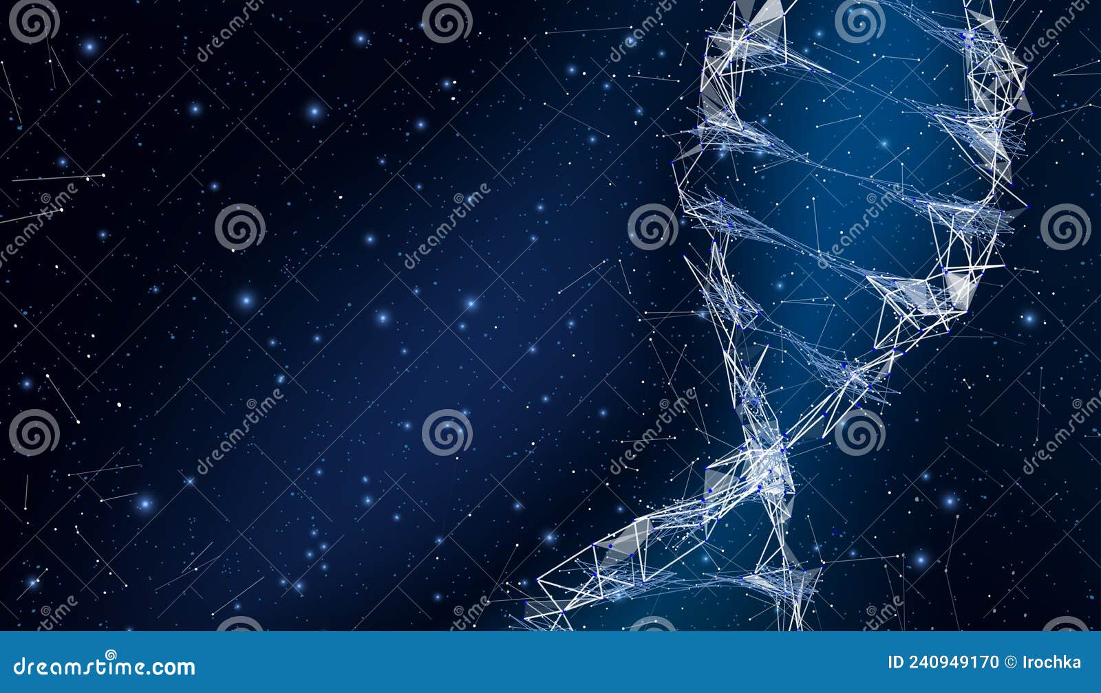 Blue DNA with Polygon Line on Black Abstract Background. Connection ...