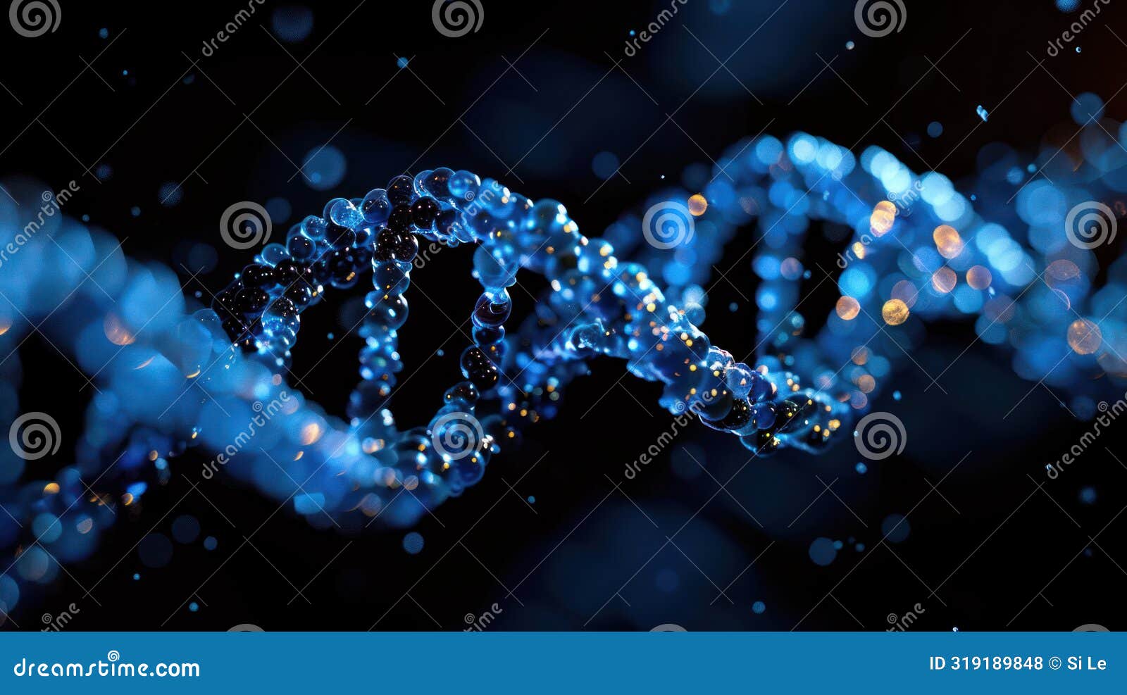 Blue DNA Strand on Black Background - Science and Genetics Concept ...
