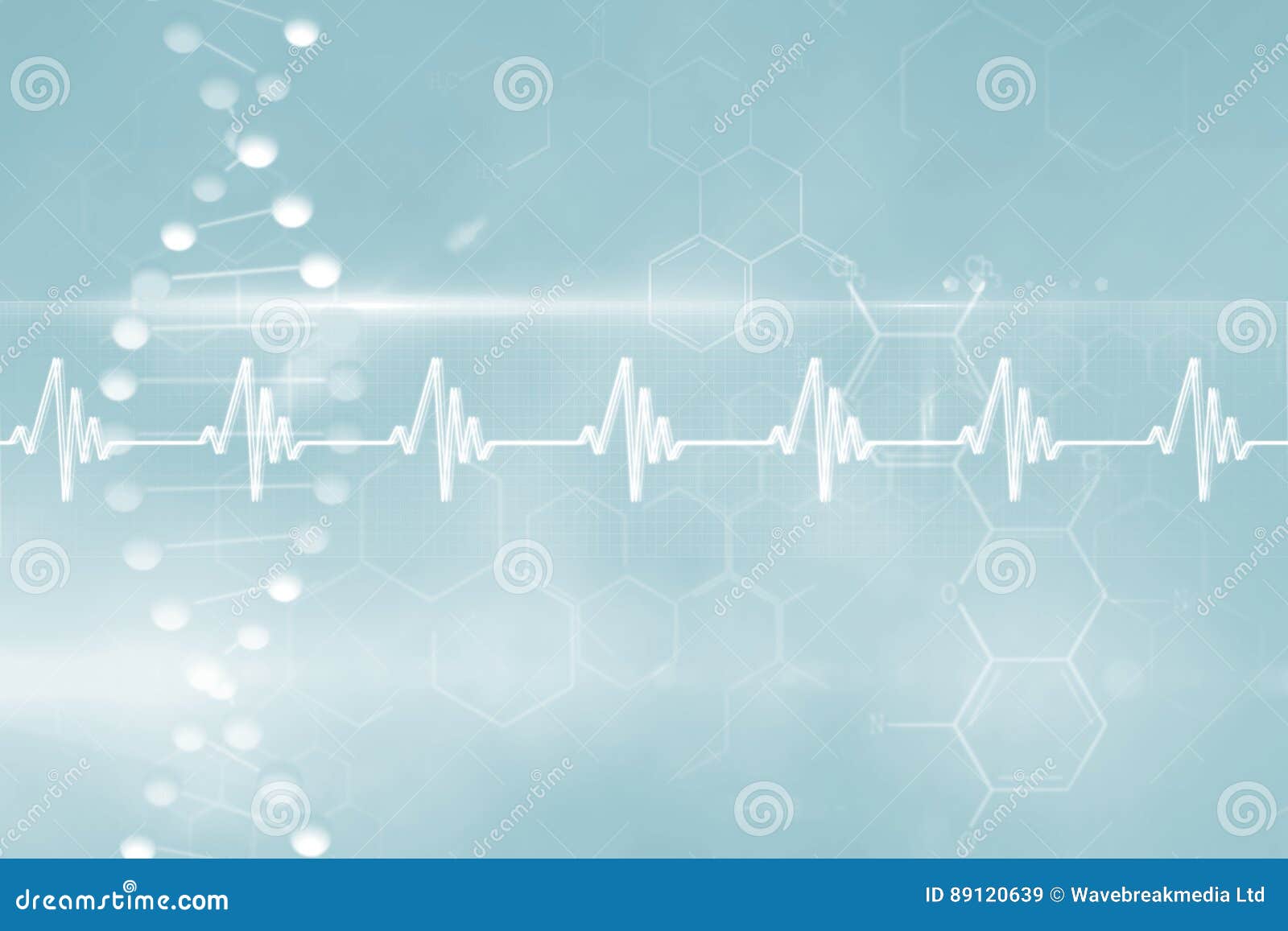 Blue DNA Strand with ECG Line 3d Stock Illustration - Illustration of ...
