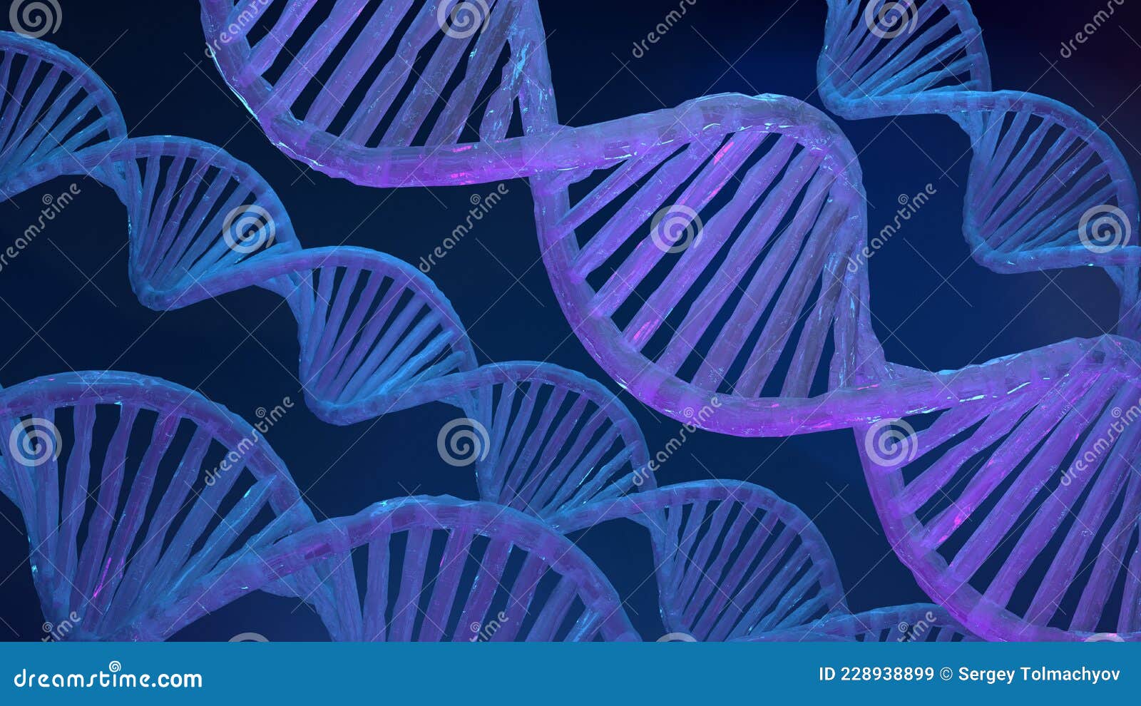 Blue DNA Structure of Blue Light on Dark Background 3D Illustration ...