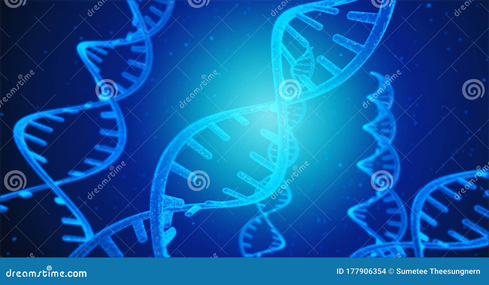 Blue DNA Structure and Cells Under Human DNA System 3D Illustration ...