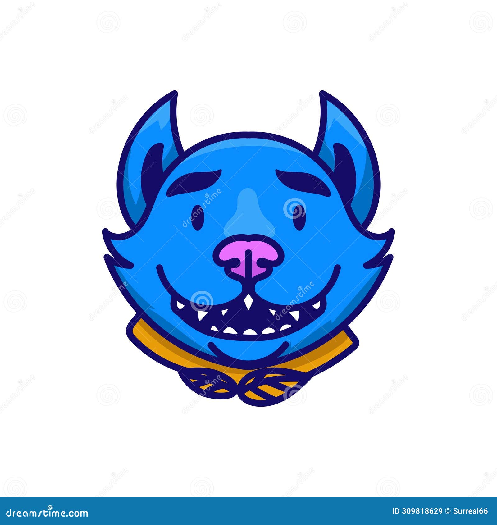 Blue Dog Face Smiling Isolated on White Background Stock Vector ...