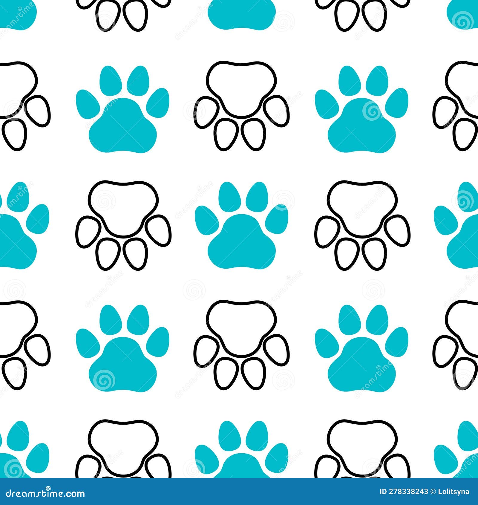 Blue Dog Footprints on Seamless Pattern. Paw Prints. Vector Stock ...