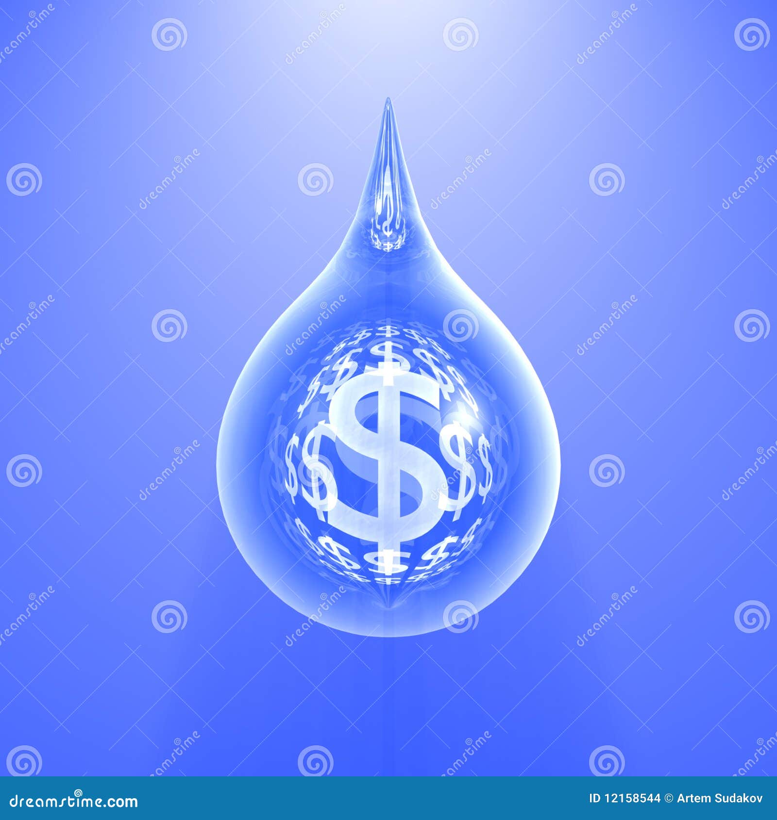 The blue dollar drop stock illustration. Illustration of reflexion ...