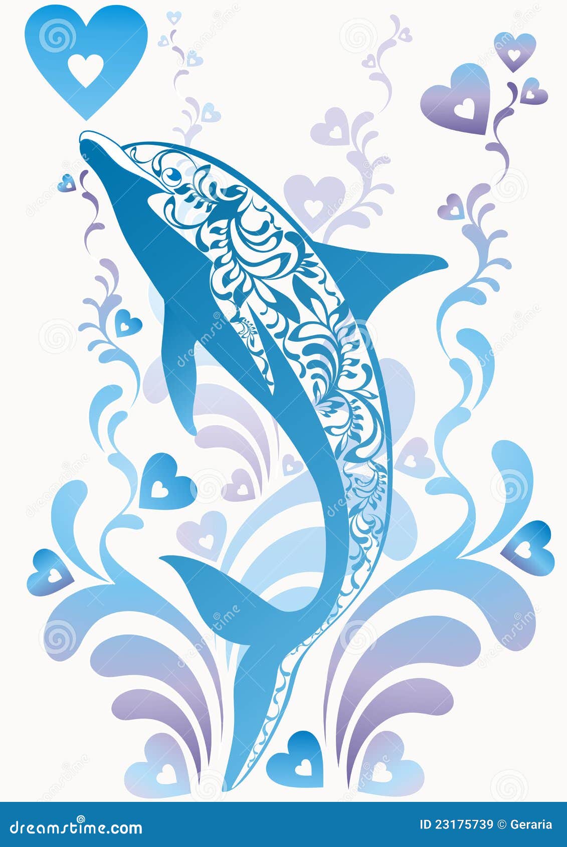 Blue Dolphin with Ornamental Elements Stock Vector - Illustration of ...