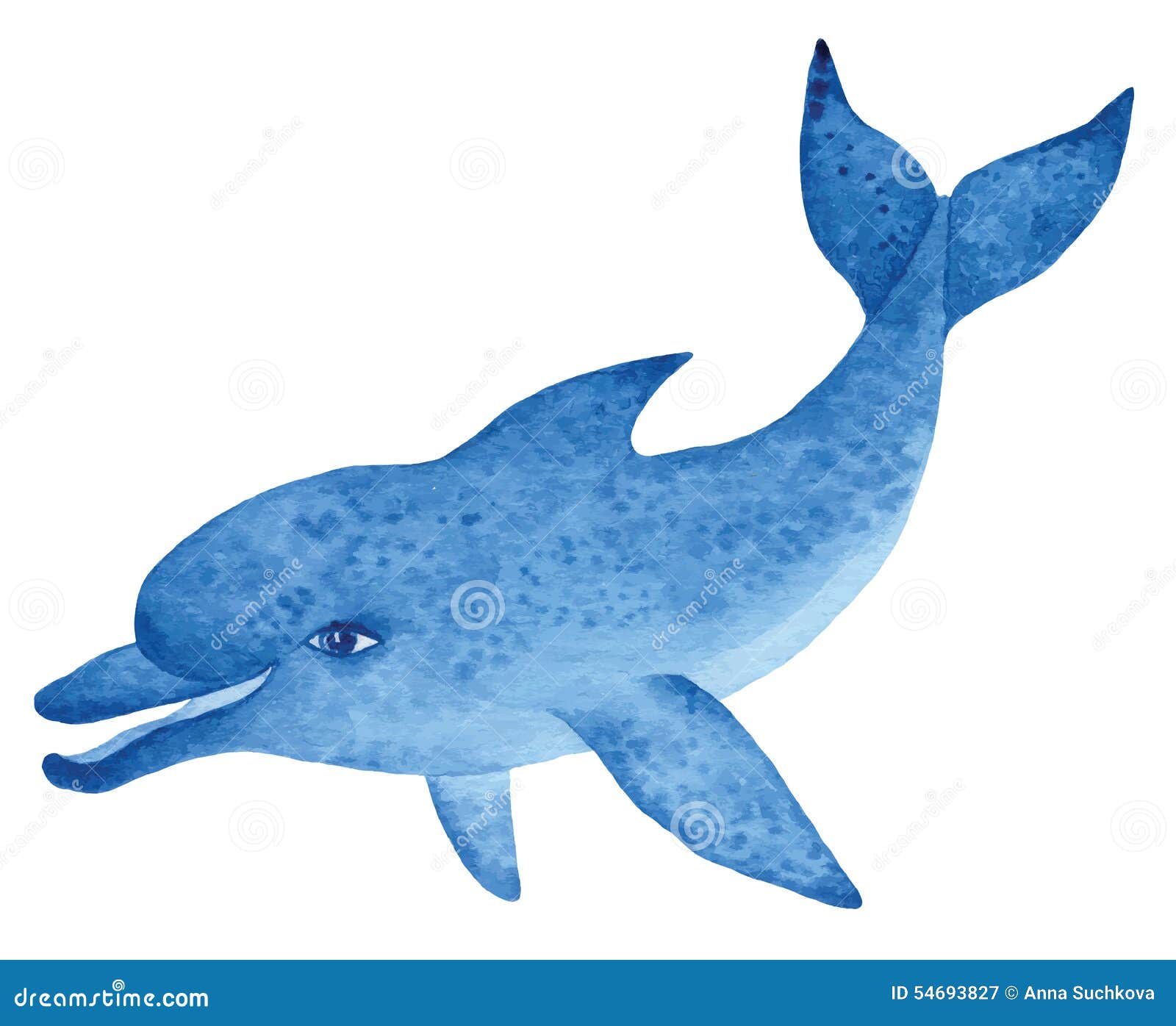 Blue Dolphin, Watercolor Illustration Stock Illustration - Illustration ...