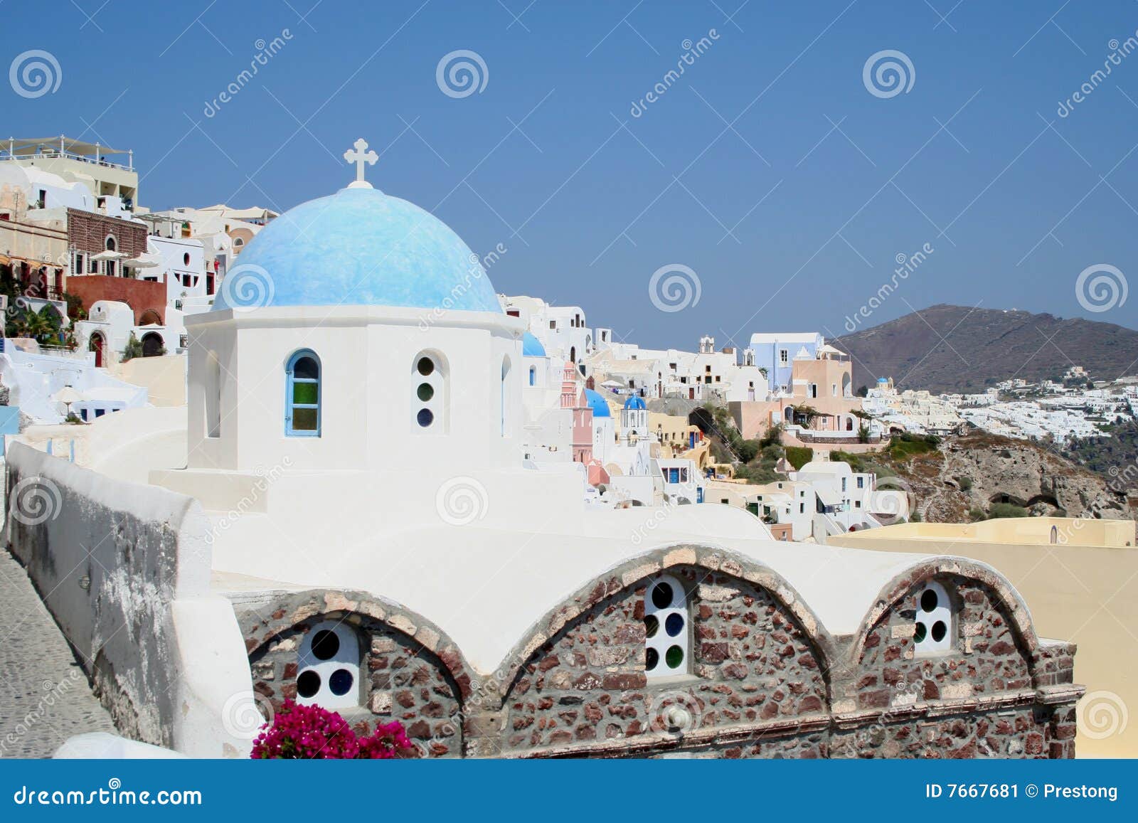 Blue Domed Church. stock image. Image of rock, caldera - 7667681