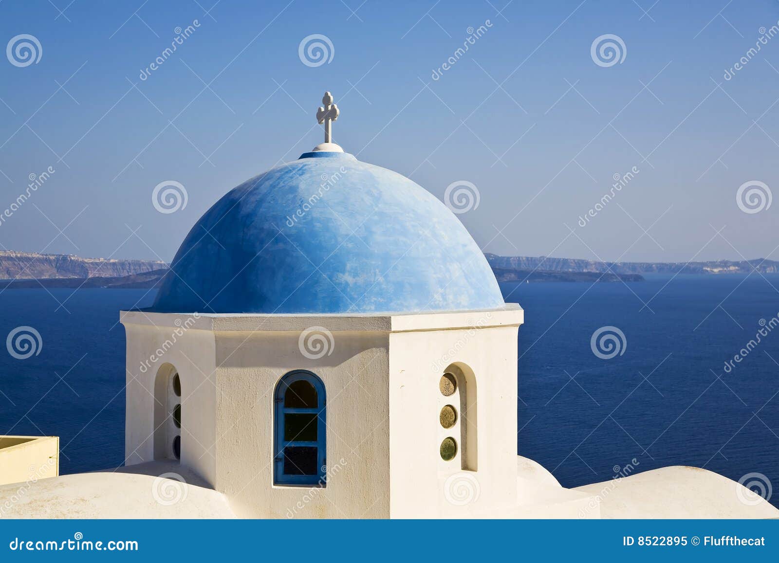Blue Domed Church, Santorini, Greece Stock Image - Image of greece ...