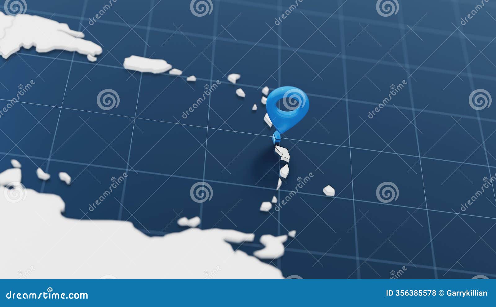 Blue Dominica 3d Map With Pointer Pin Surrounded With Other Countries ...
