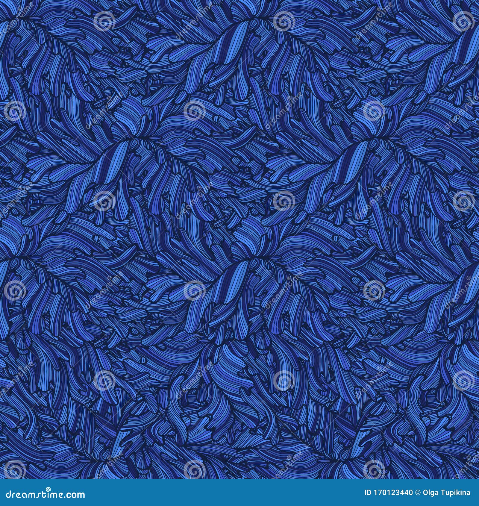 Blue Doodle Abstract Waves Seamless Pattern. Stock Vector ...