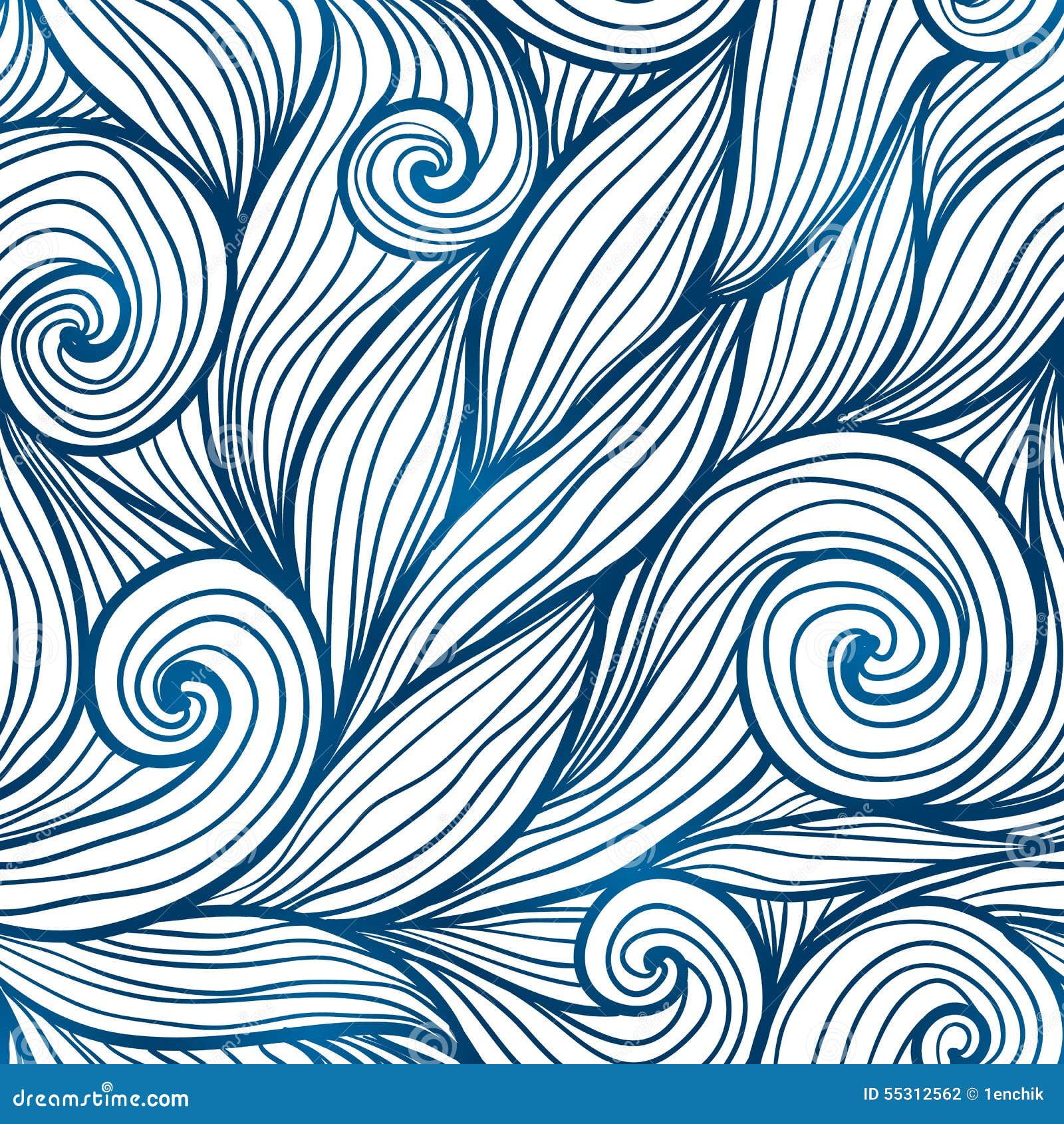 Blue Doodle Hair Waves Seamless Pattern Stock Vector - Illustration of ...