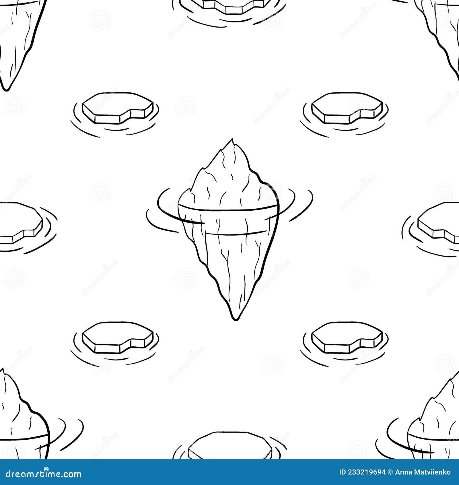 Blue Doodle Iceberg Polar Illustration Seamless Pattern. Cold Arctic ...