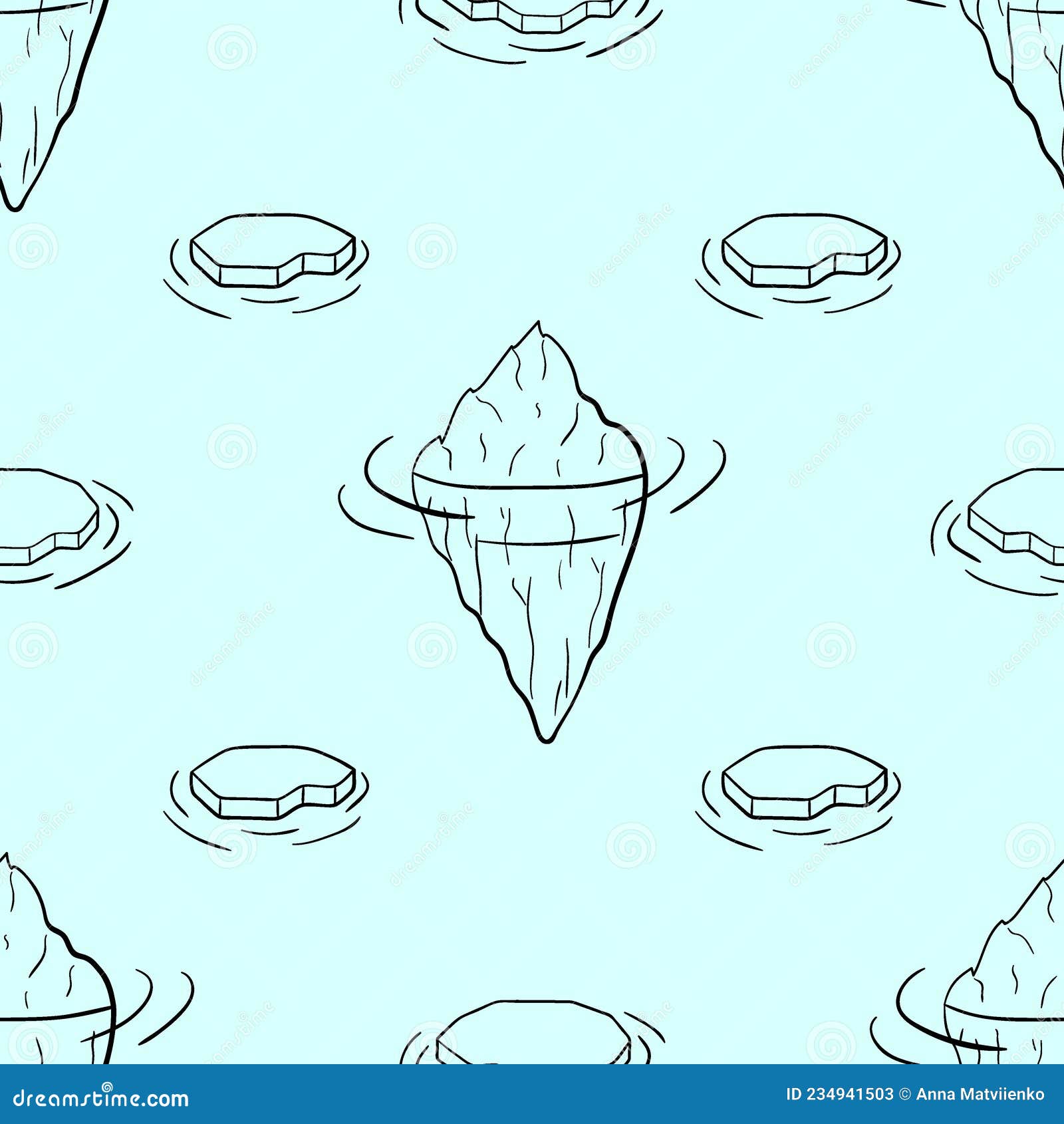 Blue Doodle Iceberg Polar Illustration Seamless Pattern. Cold Arctic ...