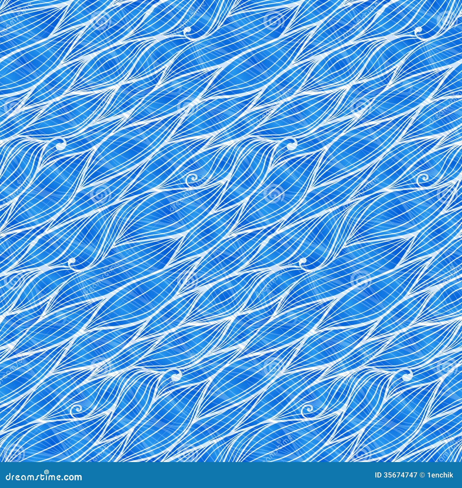 Blue Doodle Waves Vector Seamless Pattern Stock Vector - Illustration ...