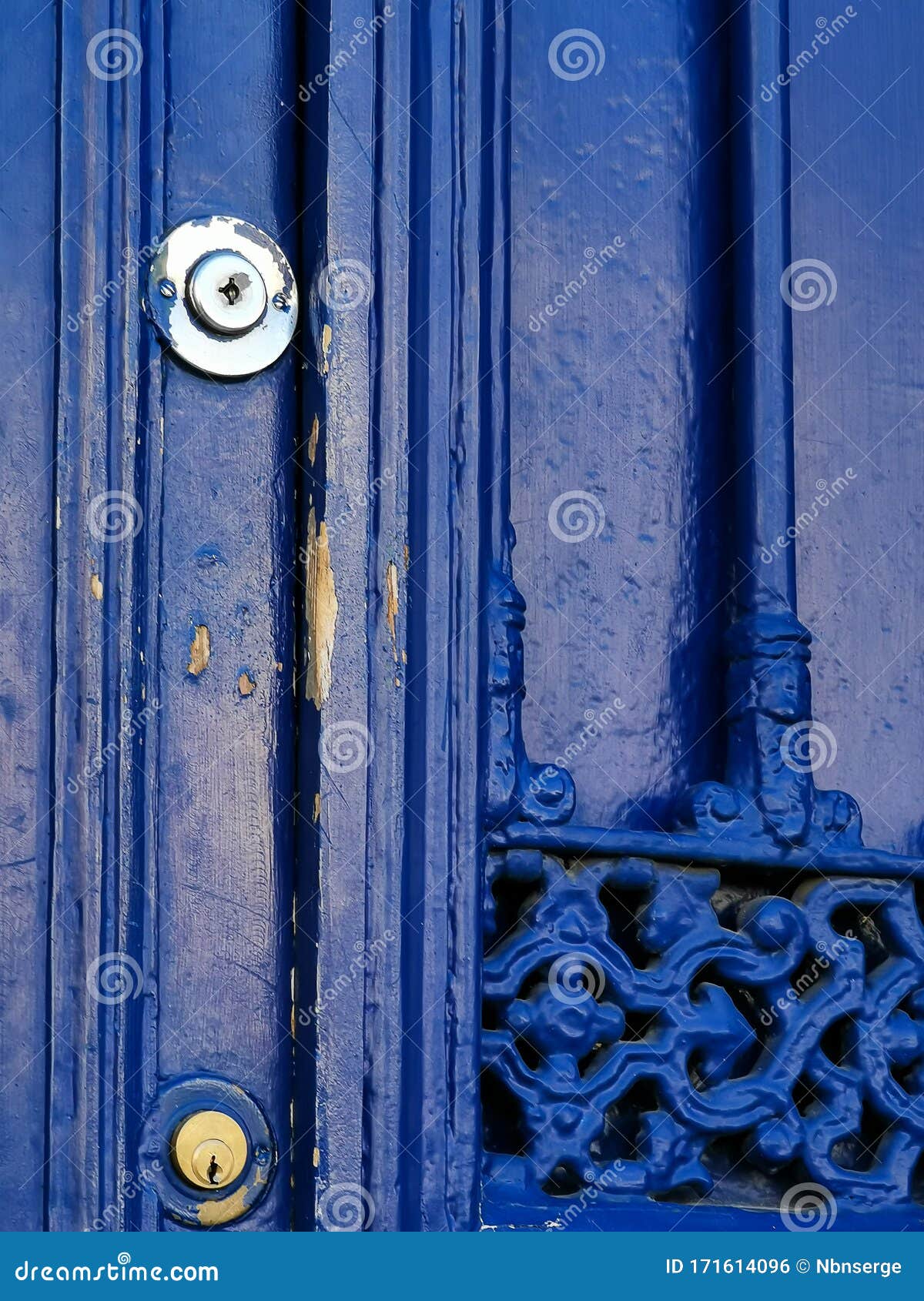 A Blue Door with Double Lock. Security Concept Stock Photo - Image of ...